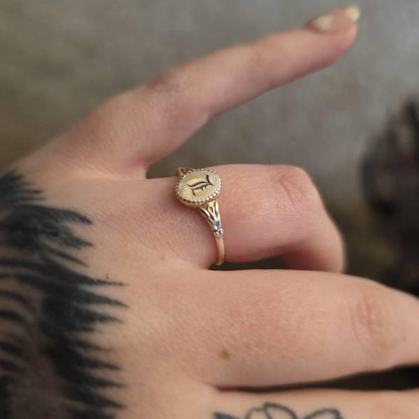 14K Gold Filled Signet Ring, Pinky Signet Ring, Old English Jewelry, Personalized Ring, Ring for ...