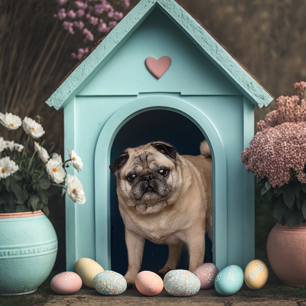Easter Dog Cat House CG Digital Backdrop, Home Easter Background, Bunny ...