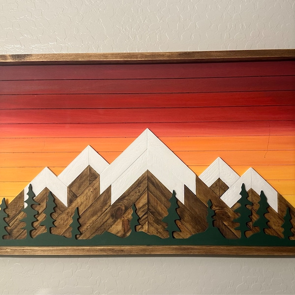 Rustic Sunset With Trees- Rustic Mountain Wood Wall Art-wall Decor ...
