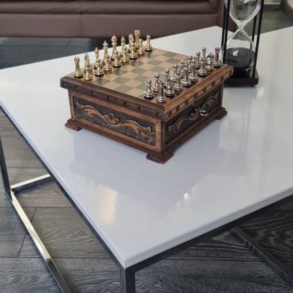 Luxury Chess Set, Handmade Wooden Chess Board With Metal Theme Chess ...
