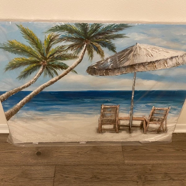 Hand-painted Beach Scene Oil Painting on Wrapped Canvas - Etsy
