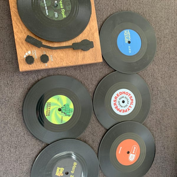 Funny Vinyl Record Coasters With Turntable Holder - Make a Set With 26 ...