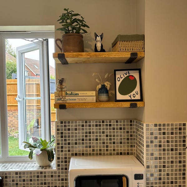 Rustic Shelf Handmade From Solid Wood 22cm Deep, 3cm Thick Wooden Wall ...