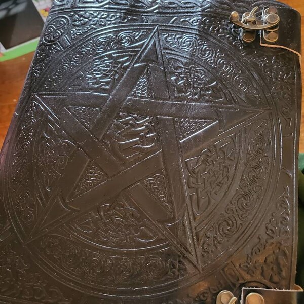 Embossed Pentagram Leather Journal: Handmade Grimoire Book (1000 Pages ...