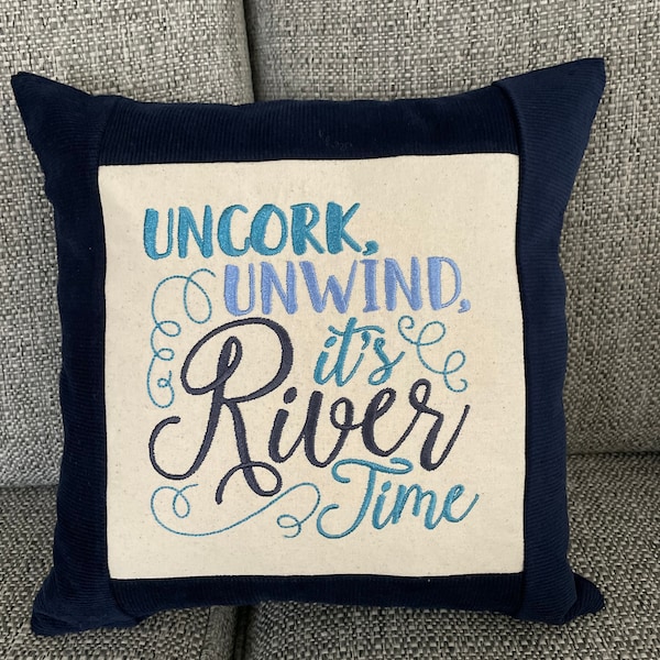 Uncork Unwind It's River Time - Filled Stitch Embroidery Design - 4x4 ...