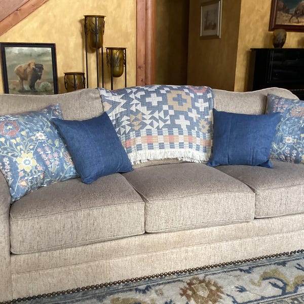 Denim Blue Rustic Floral Pillow Cover, Cottagecore, Boho, Farmhouse - Etsy