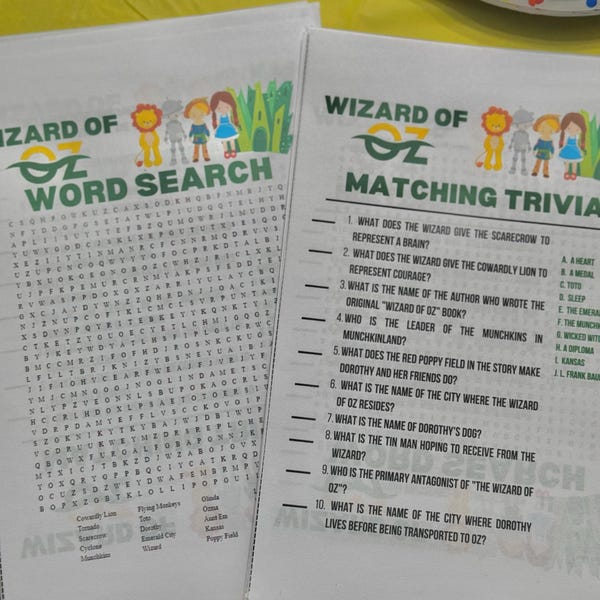 Wizard of Oz Game Bundle: Printable Party Games (instant Download) - Etsy