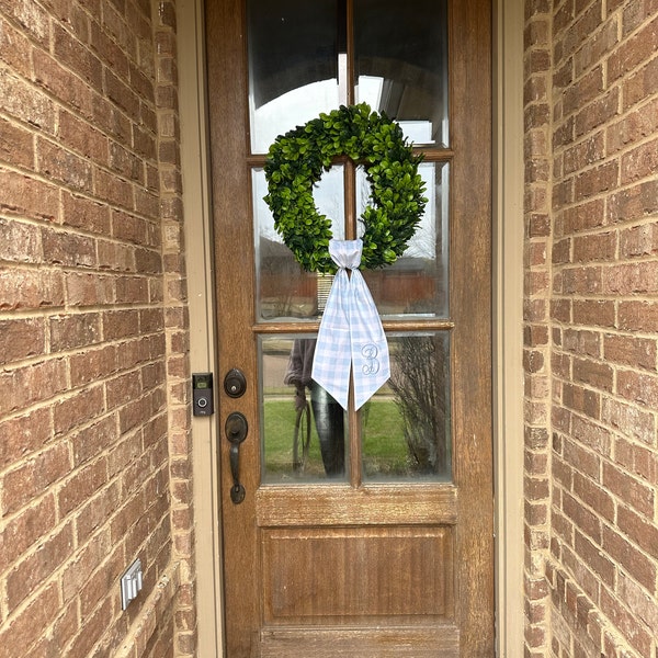 Embroidered Baby Boy Wreath Sash: Blue Gingham Nursery Decor - Etsy