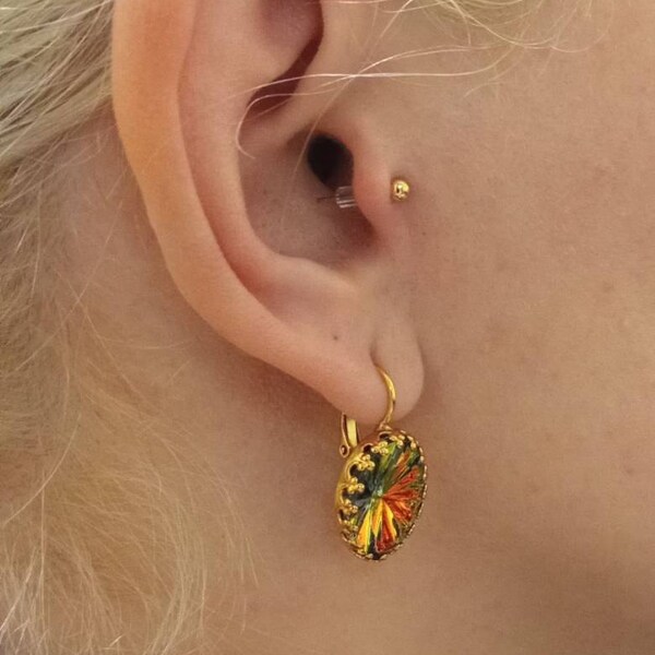 Sweet Little Vintage Ladybug Earrings Red Gold 1960s Glass Handmade ...