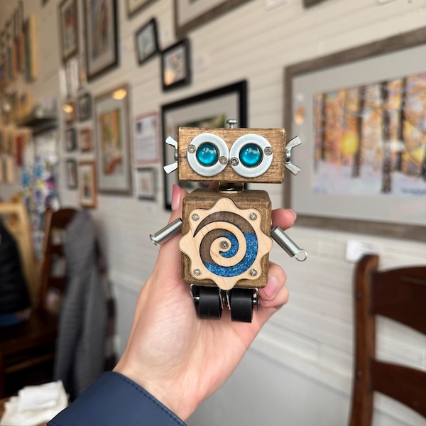 Student Cute Gift Handmade Wooden Robot , Sculpture, Quirky Decor ...