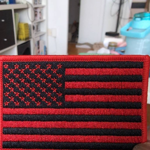 AMERICAN FLAG PATCH Black and Red Embroidered Iron-on Applique - Etsy