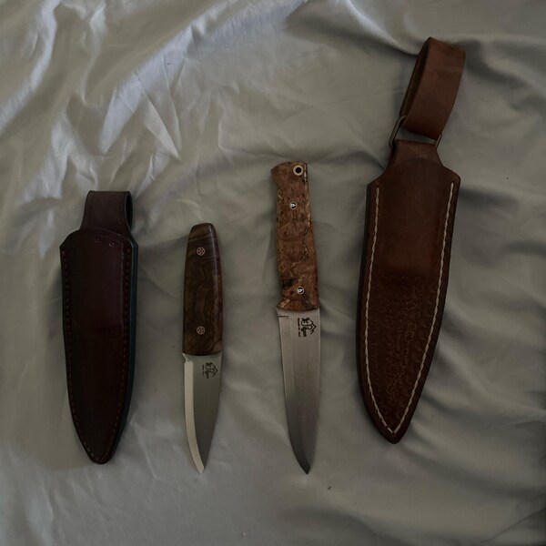 Custom EDC Knife With Scout Carry Leather Sheath, Stainless Steel Fixed ...