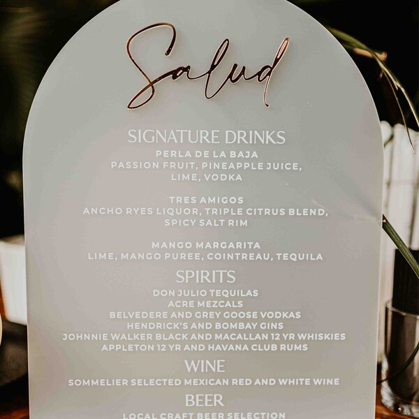 Frosted Acrylic Arched Bar Sign Wedding Arched Bar Menu the Bar Wedding ...