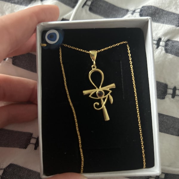 Minimal ANKH Necklace, Modern Eye of Ra Pendant, Ankh With Eye of Horus ...