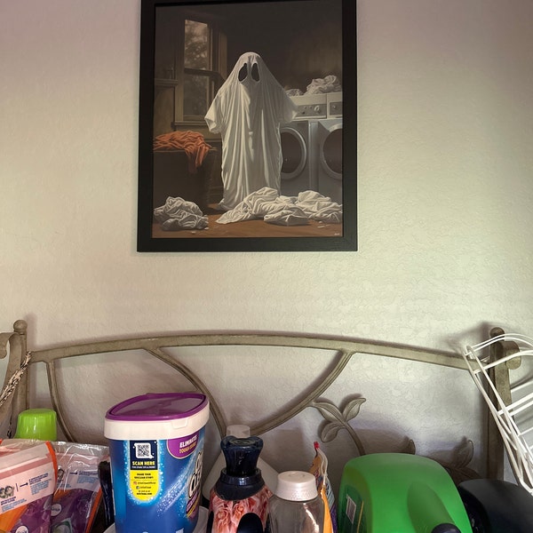 Ghost Folding Laundry Halloween Decor, Digital Art Poster Print, Spooky ...