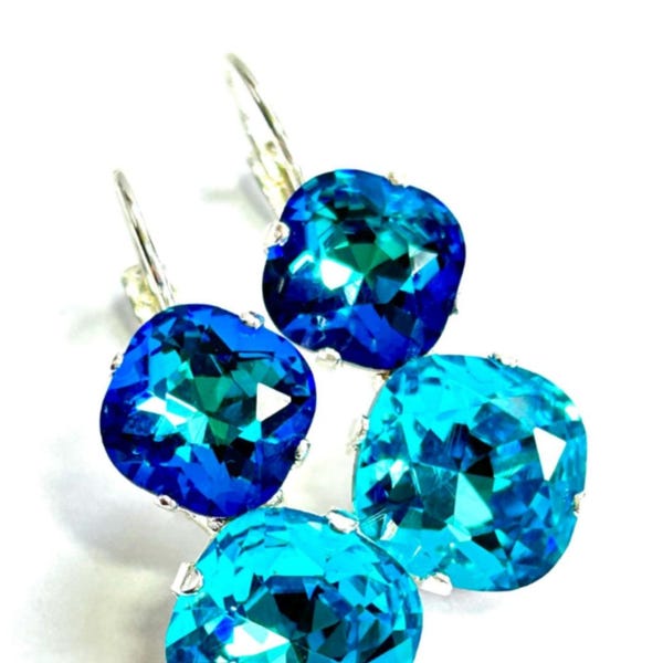 Vintage Swarovski Crystal Teardrop Earrings in Bermuda Blue Sterling ...
