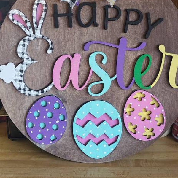 Happy Easter Eggs DIY Door Hanger Kit | Easter Egg Door Sign | Laser ...