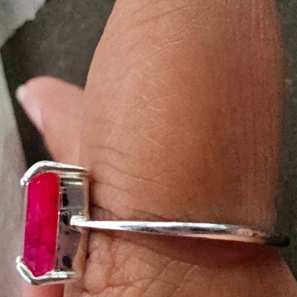 Emerald Cut Ruby Ring, Raw Ruby Ring in Sterling Silver, Ruby Engagement Ring, Ruby Rectangle ...