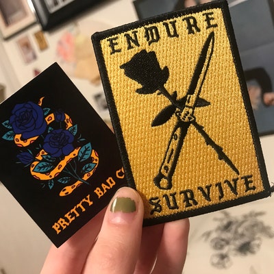 Rose and Switchblade Patch. Endure Survive Iron on Embroidered Patch - Etsy
