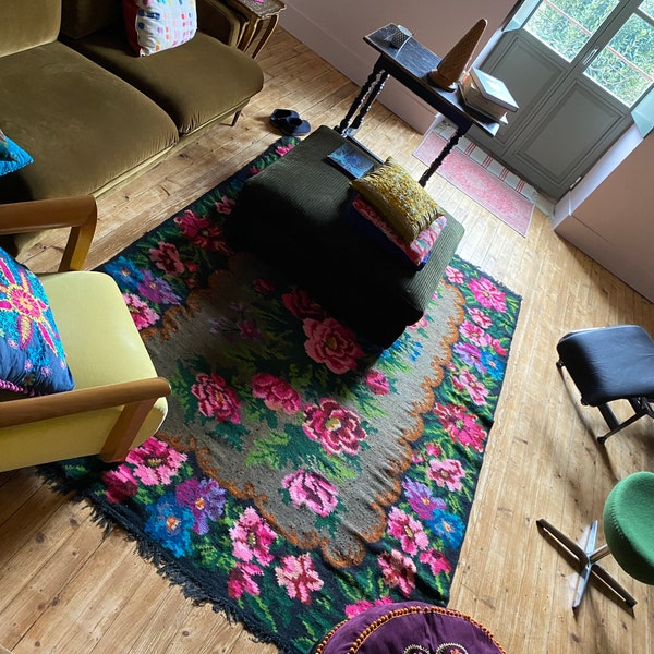 Vintage Romanian Rug, Handmade Wool Carpet, Kelim Oltenian Art, Hand ...