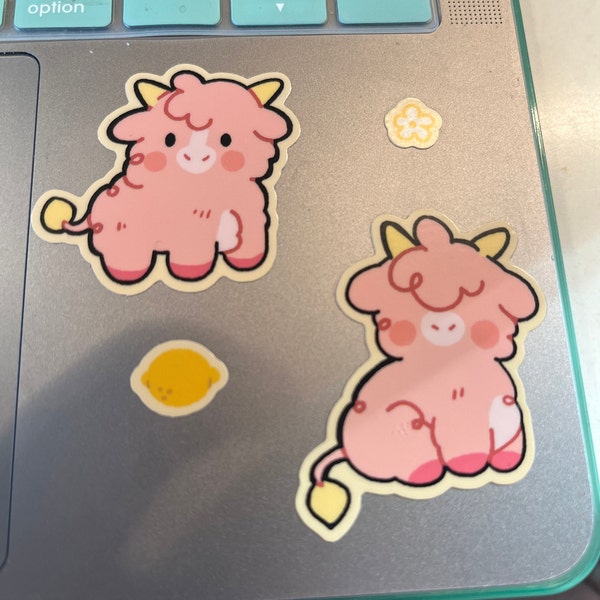 Strawberry Lemonade Cow - Cute Highland Cow Sticker Sheet - - Etsy