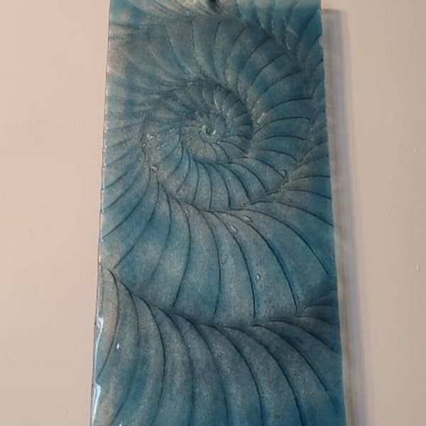 Large Ammonite Wall Art 56x26cm (22x10"), Blue Swirl Landscape Fossil ...