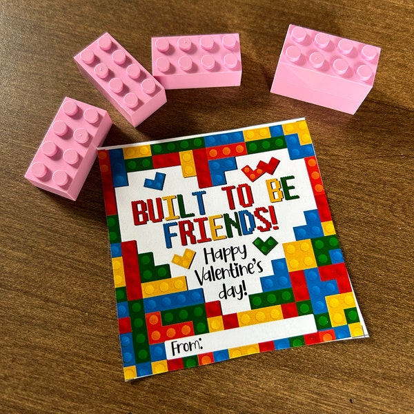 Building Blocks Valentine's Day Card Built to Be Friends Valentine's Bricks Gift Tag Kids ...
