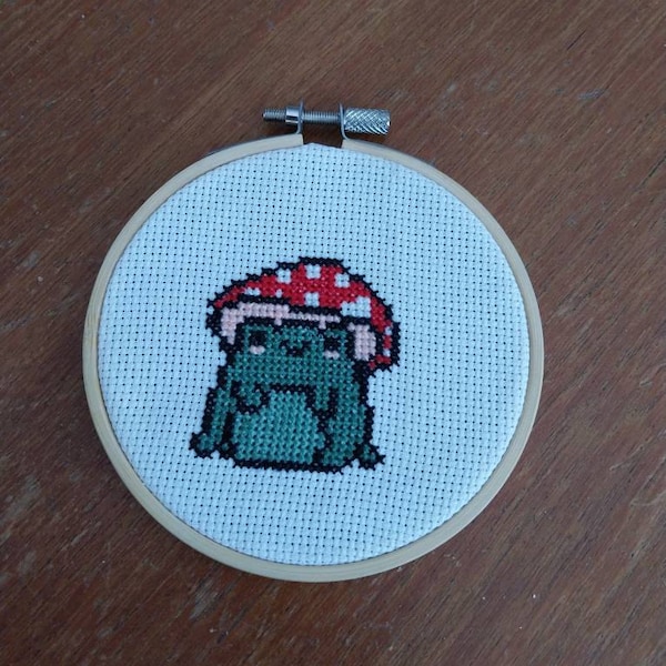Mushroom Frog Cross Stitch Pattern PDF - Kawaii Funny Easy Tiny Frog ...