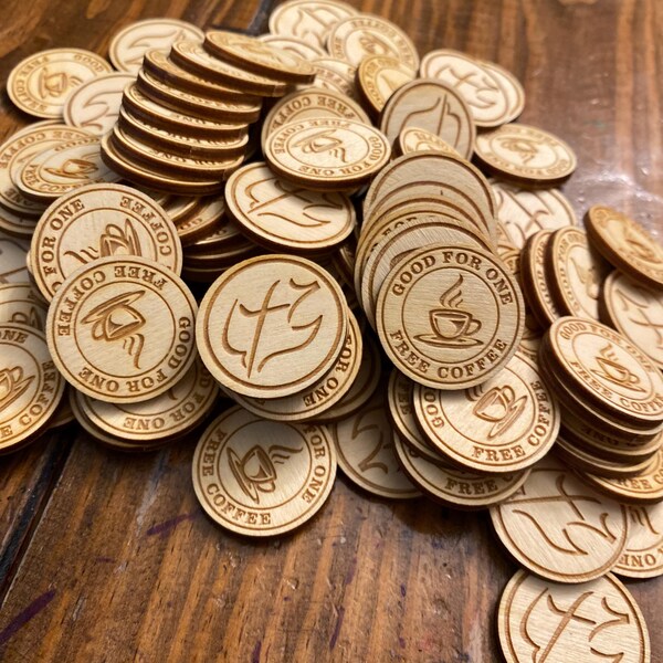 Photo Engraved 2 Wood Tokens With Photo on One Side and Logo on Back - Etsy