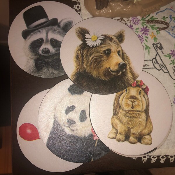 Animal Coaster Set, Art Coasters, Animal Lovers Gift, Wooden Coasters ...