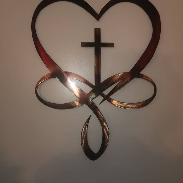Eternal Love: Infinity Heart Cross Metal Wall Art - Steel, Copper ...