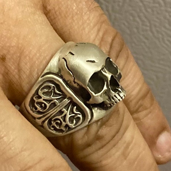 Half Skull Ring, Sterling Silver Skull Ring, Flourishes Ring, Carved ...