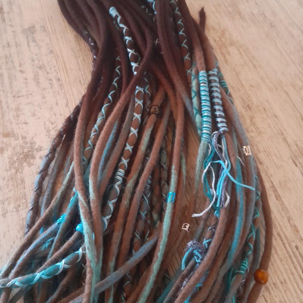 Handmade Wool Dreadlocks, Brown and Blue With Beads (lightweight) - Etsy