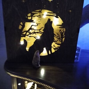 Howling Wolf Light Box Bedroom Rustic Wooden Pyrography Wood Burning ...
