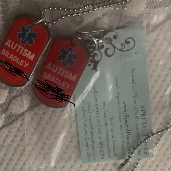 Personalized Stainless Steel Autism Medical Alert I.D. Tag Necklace or ...