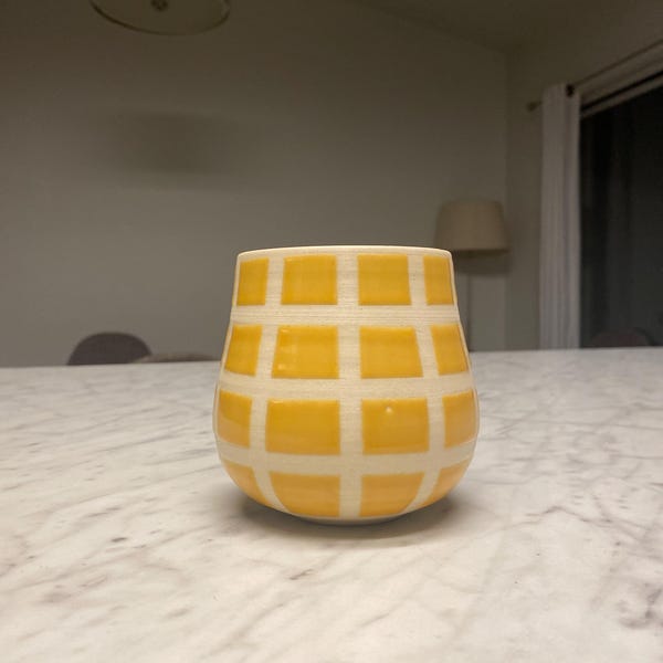Handmade Ceramic Mug | Checkered Mug | Retro Modern | Yellow Tumbler ...