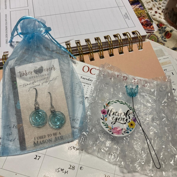 Recycled Glass Spiral Earrings: Upcycled Mason Jar Dangles - Etsy