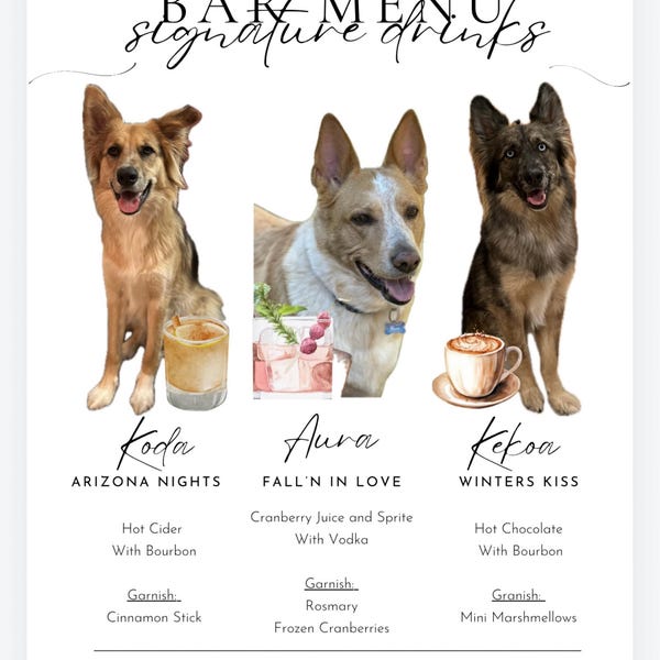 Signature Drink Sign With Dog, Bar Menu Template With Watercolor Drinks ...
