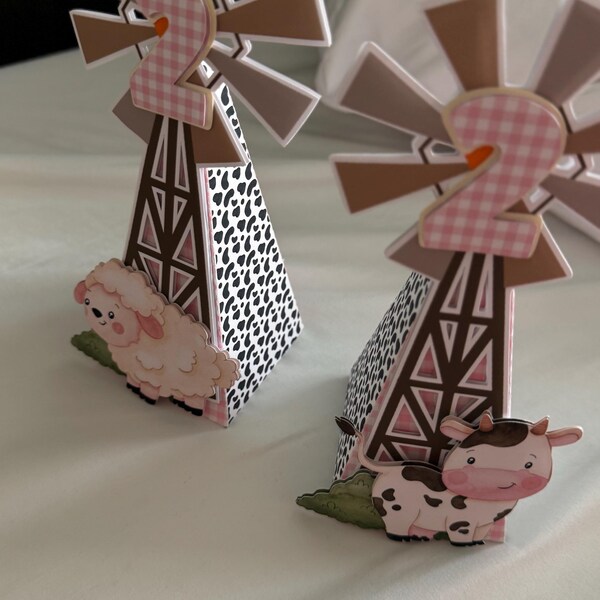 Cute Farm Animal Favor Boxes. Party Decoration. Pyramid Box. Farm ...