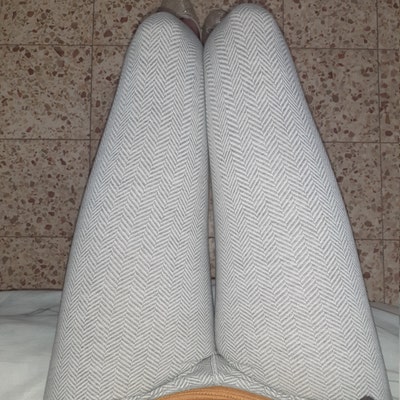 Organic Cotton Herringbone Leggings Light Color Leggings Grey and White ...