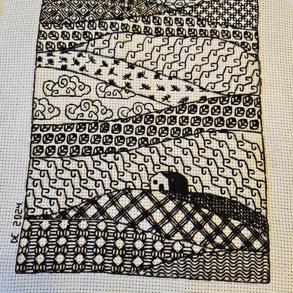 Blackwork Embroidery Pattern - Landscape Embroidery Pattern - Unique ...