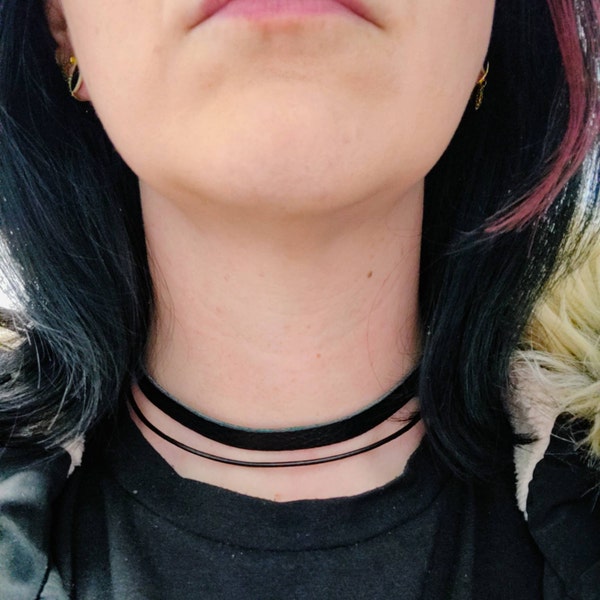 Simple Black Genuine Leather Choker /thin 1 Cm Plain Choker With ...