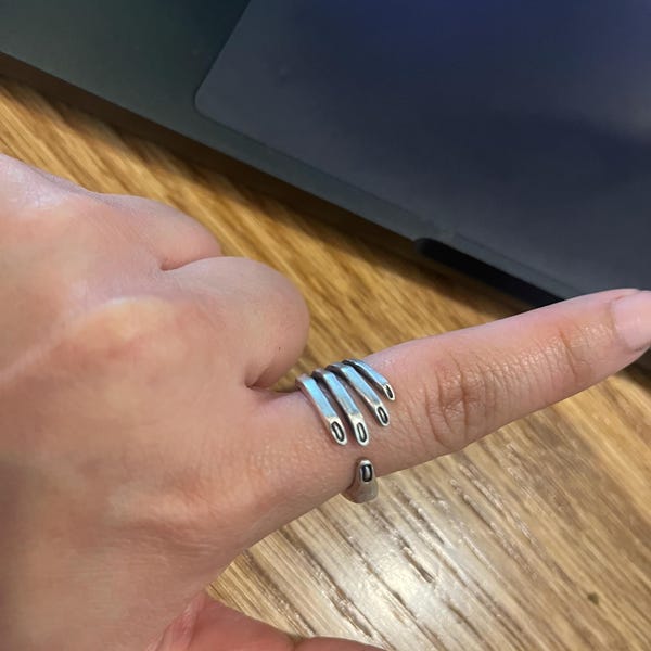 Anatomical Gripping Hand Skeleton Ring, Silver Finger Ring, Cool Wrap ...