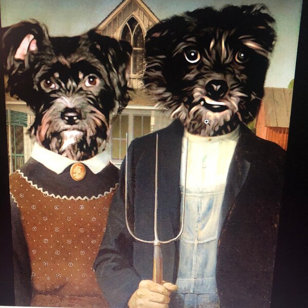 Custom American Gothic Pet Portrait, Custom Pet Portrait, Custom Pet ...