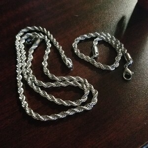 Stainless Steel Silver Rope Chain Waterproof Bracelet Necklace - Etsy