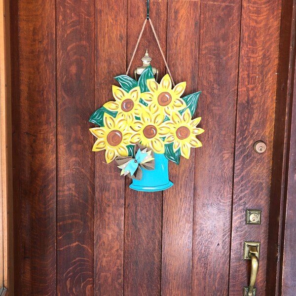 Spring Sunflower Door Hanger, Spring Door Sign, Door Decor, Wooden Door ...