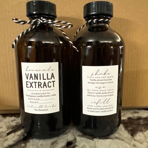 Homemade Vanilla Extract Labels With Instructions Set of 18 Front and ...