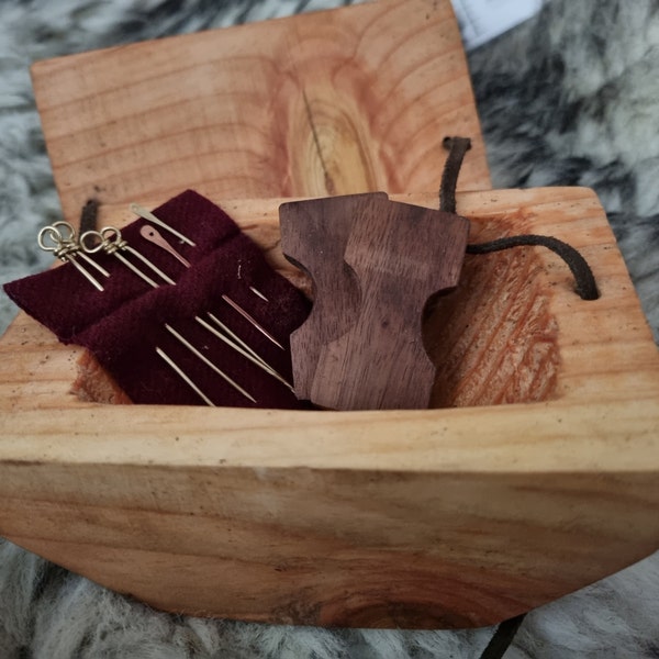 Viking Sewing Kit. Early Medieval Sewing Kit in Hand Carved Wooden Box ...