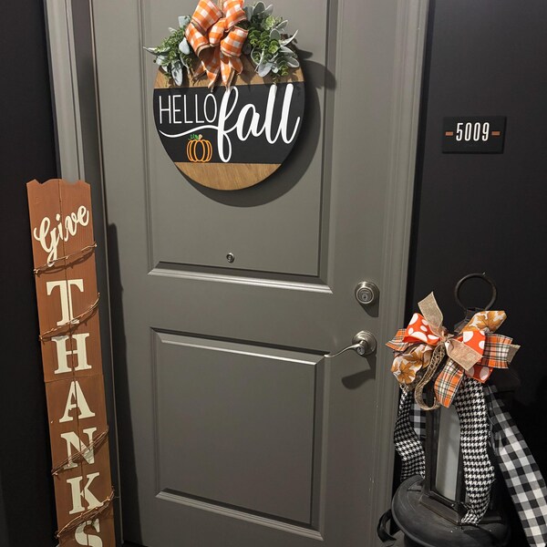 Hello Fall Door Hanger | Fall Wreath | Fall Front Door Decor | Pumpkin ...