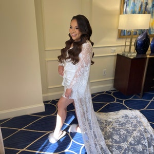 Lace Wedding Robe-bridal Robe-long Lace Robe With Train-bride Robe ...